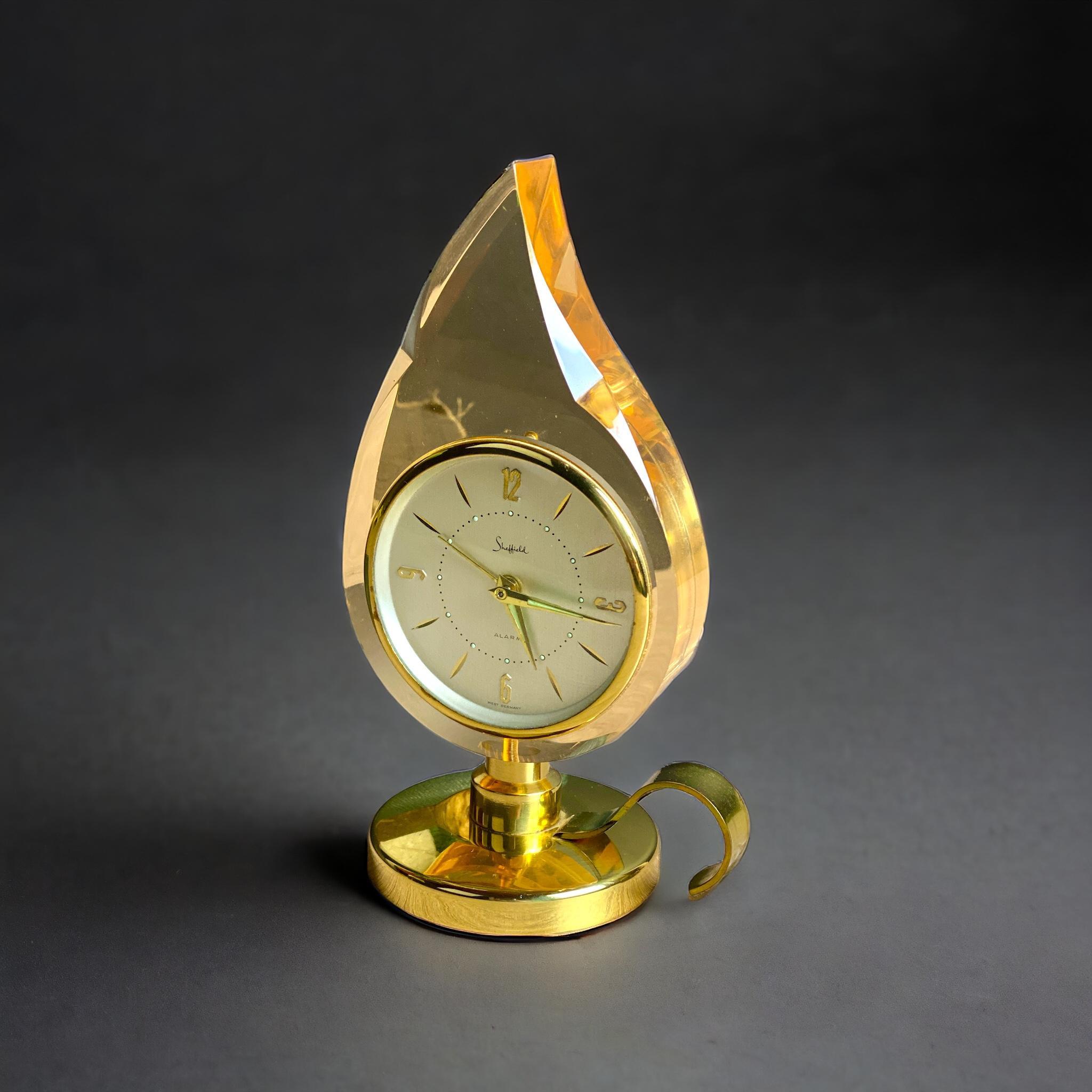 Midcentury Modern Sheffield Lucite Flame Clock, Wind Up with Alarm and ...