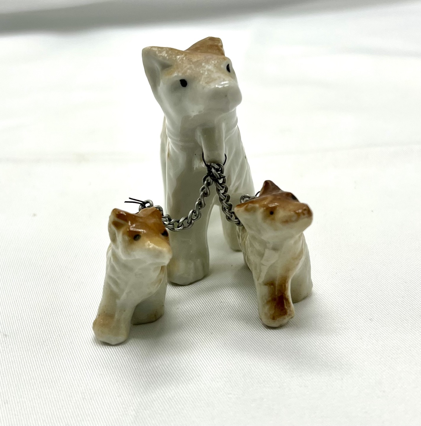 Vintage Made In Japan Ceramic Dog With Puppies On Chain