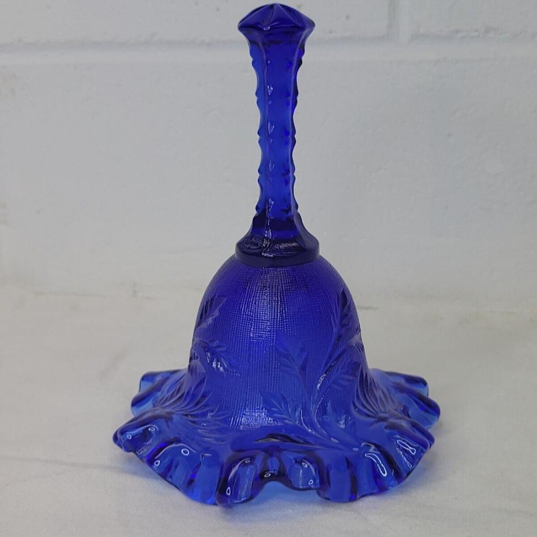 Fenton Bell Cobalt Blue Intaglio Embossed Leaves Double Crimped Ruffle Edge