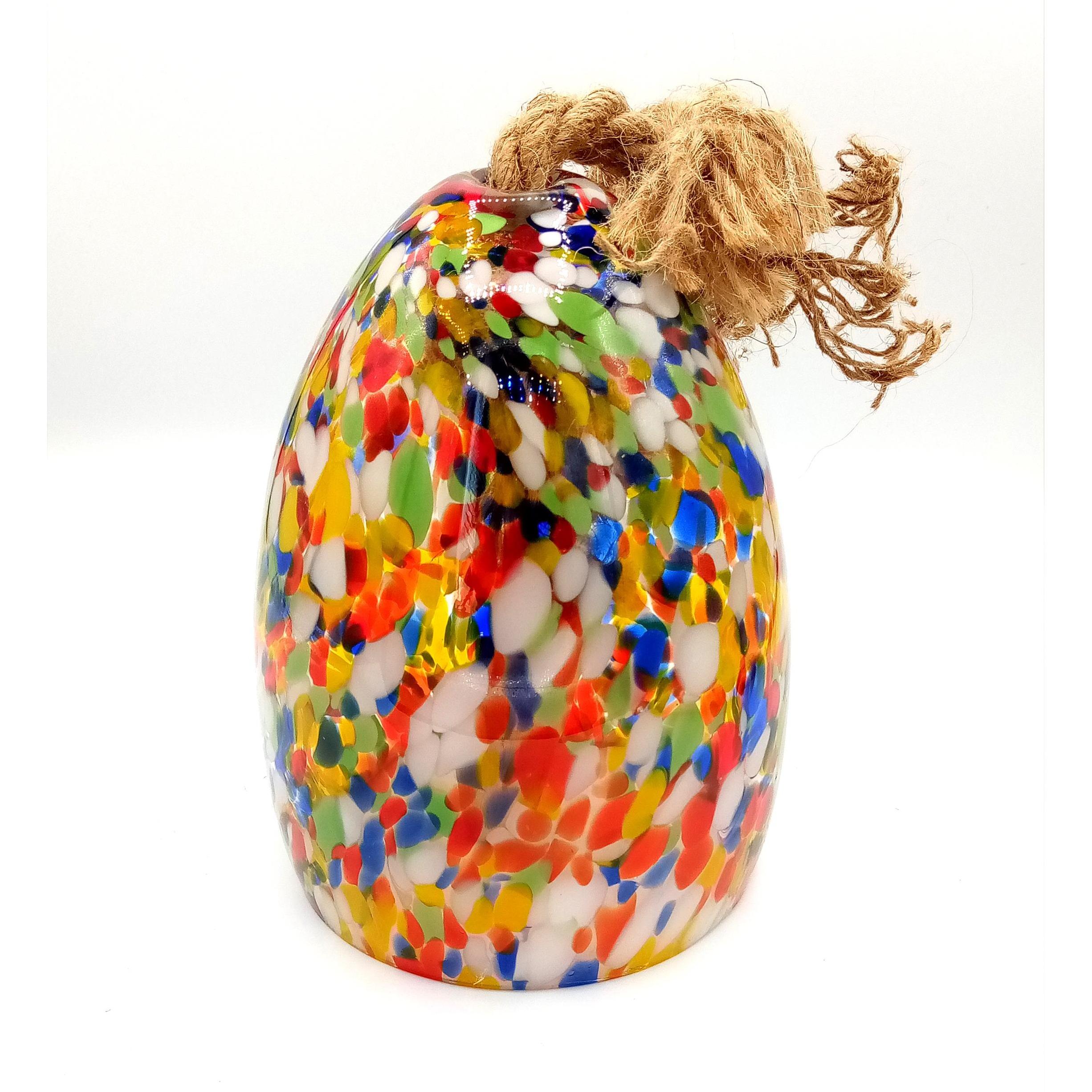 Large Confetti Glass Garden Bell by HQT 7" Hand Made with Rope and Wood ...