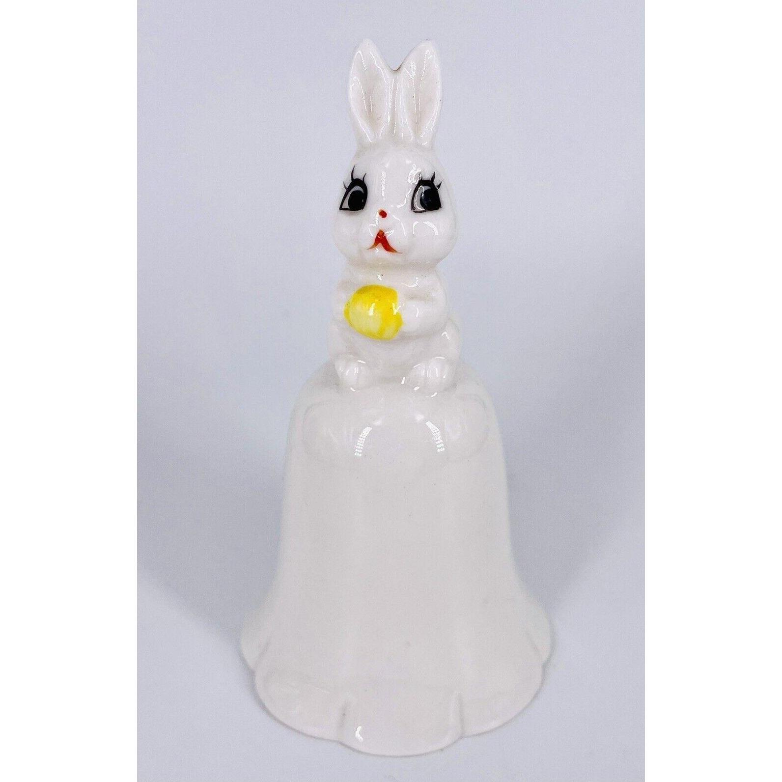 Vintage White Bunny Rabbit Hand Bell Holding Yellow Egg for Easter ...