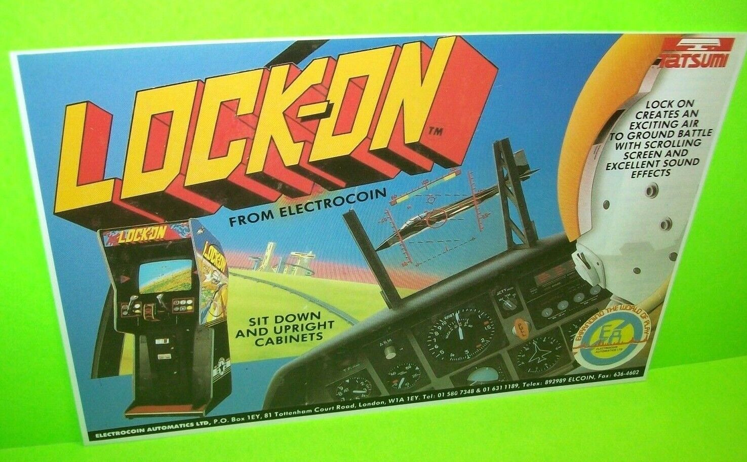 Electrocoin Lock On Arcade FLYER Tatsumi Original NOS 1986 Video Game Retro