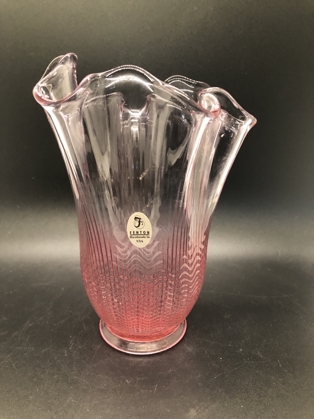 Fenton Ruffled Ribbed Pink Vase