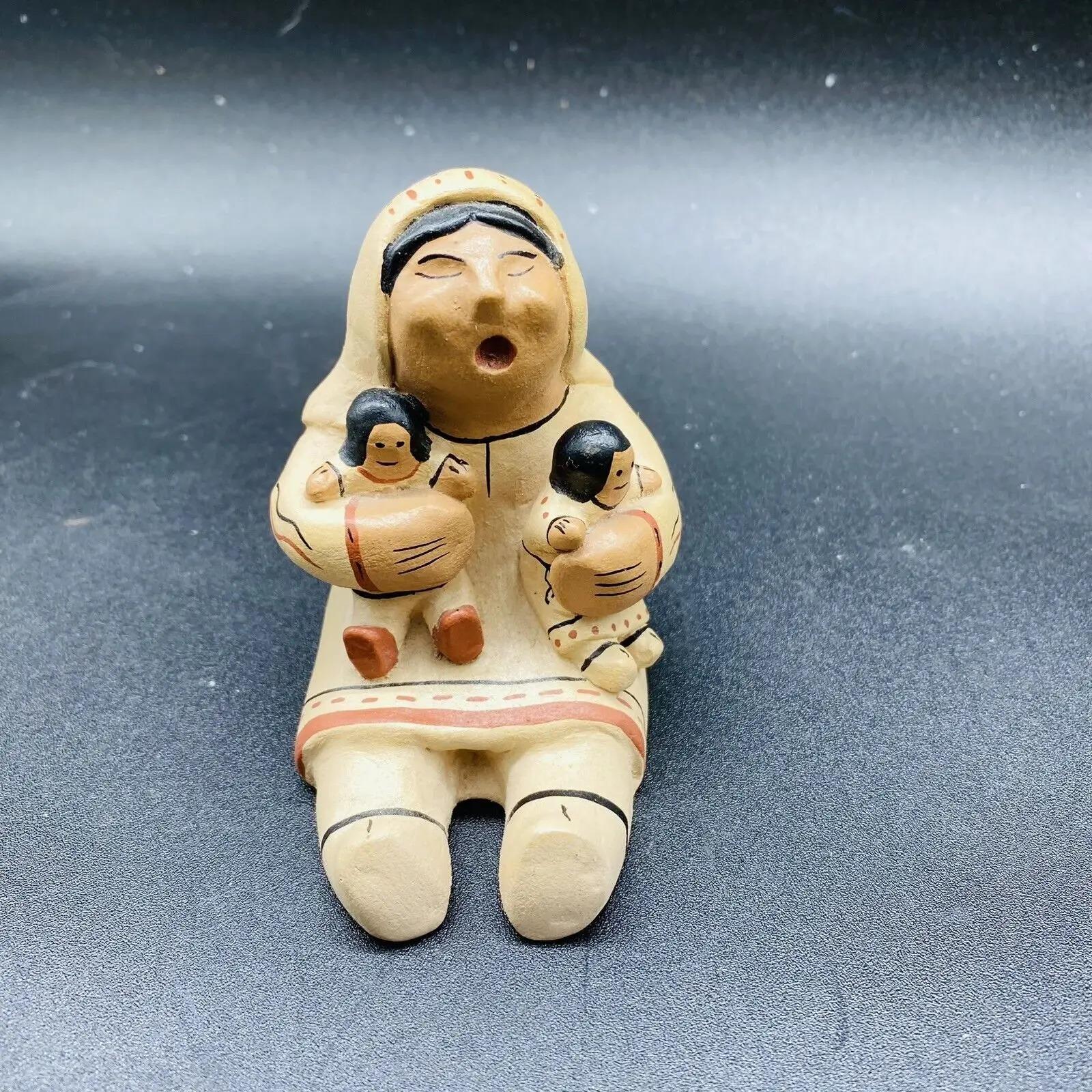#1630 Pottery Woman Storyteller with Children Figurine Doll Collectible ...