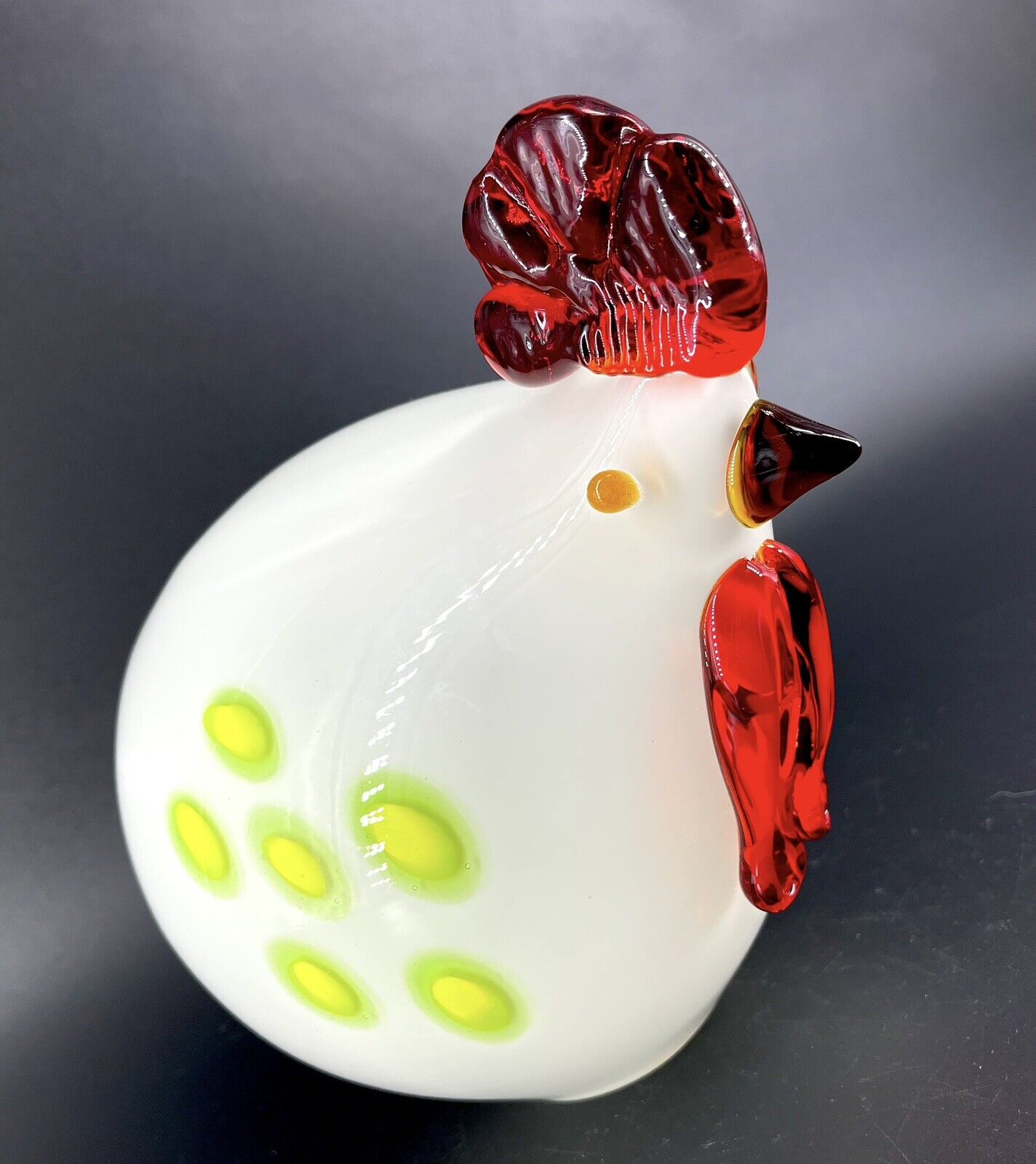 Blown Art Glass Rooster Chicken Hollow Figurine Plump Round Speckled ...