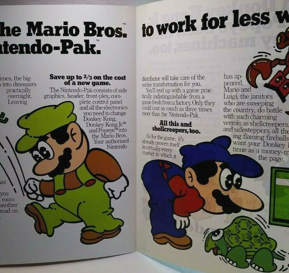 Mario Bros Arcade Flyer Original Fold Out Video Game Artwork Retro 1983