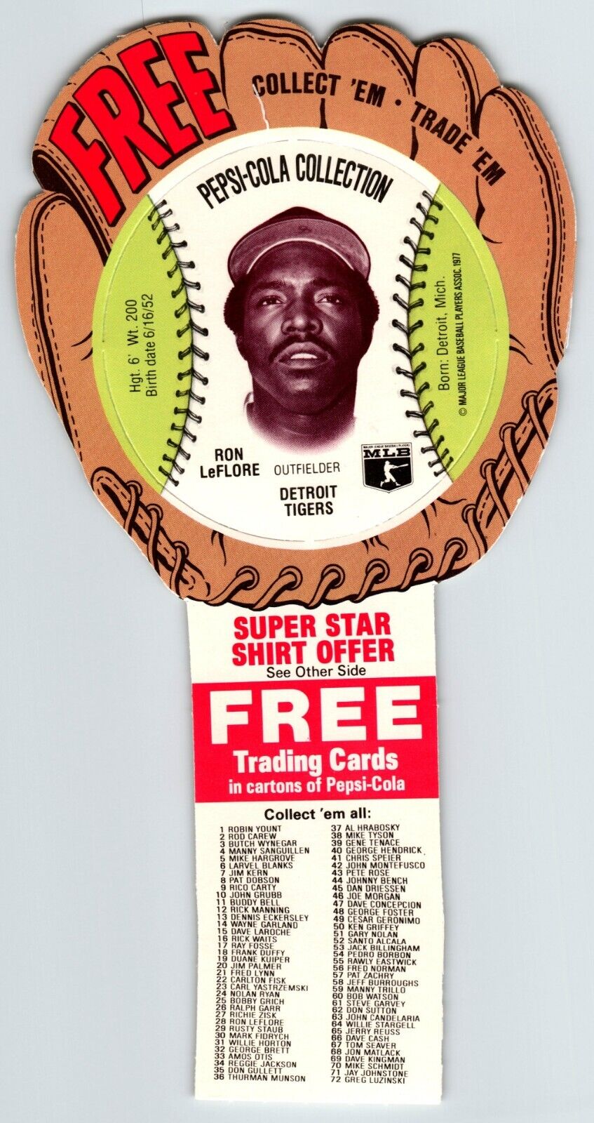 Pepsi-Cola Baseball Trading Card 1977 Ron LeFlore Chicago White Sox MLB ...
