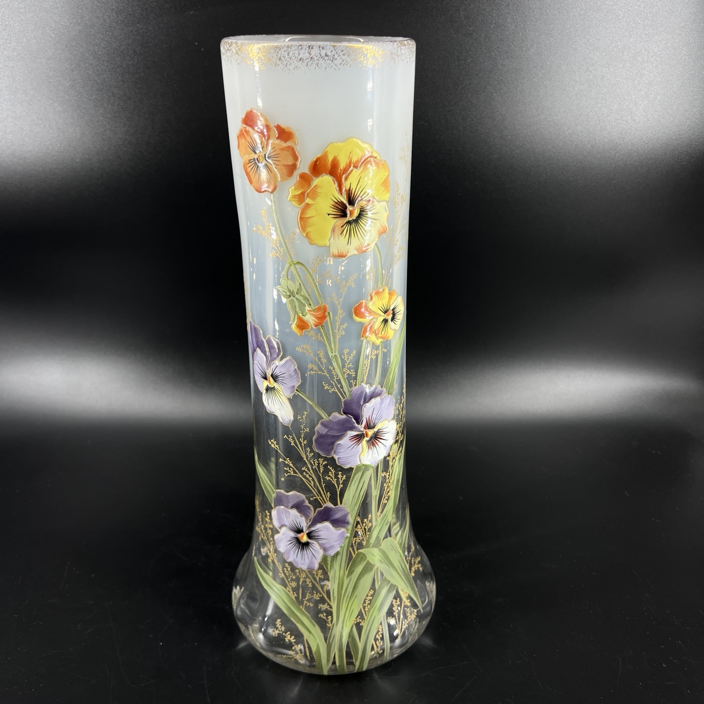 Moser Bohemian Hand Painted Enamel Pansies Vase