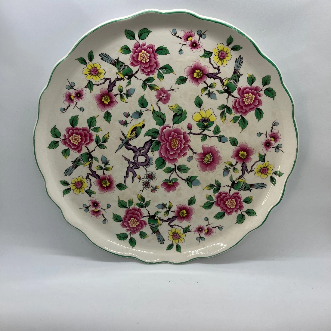 1940s Old Foley Cake Plate Chinese Roses Fine English China Vintage
