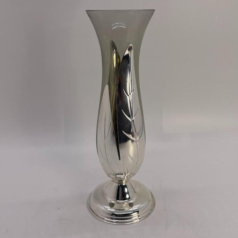 Vintage Quist West Germany Smoky Grey Glass and Metal Tulip Bud Vase ...