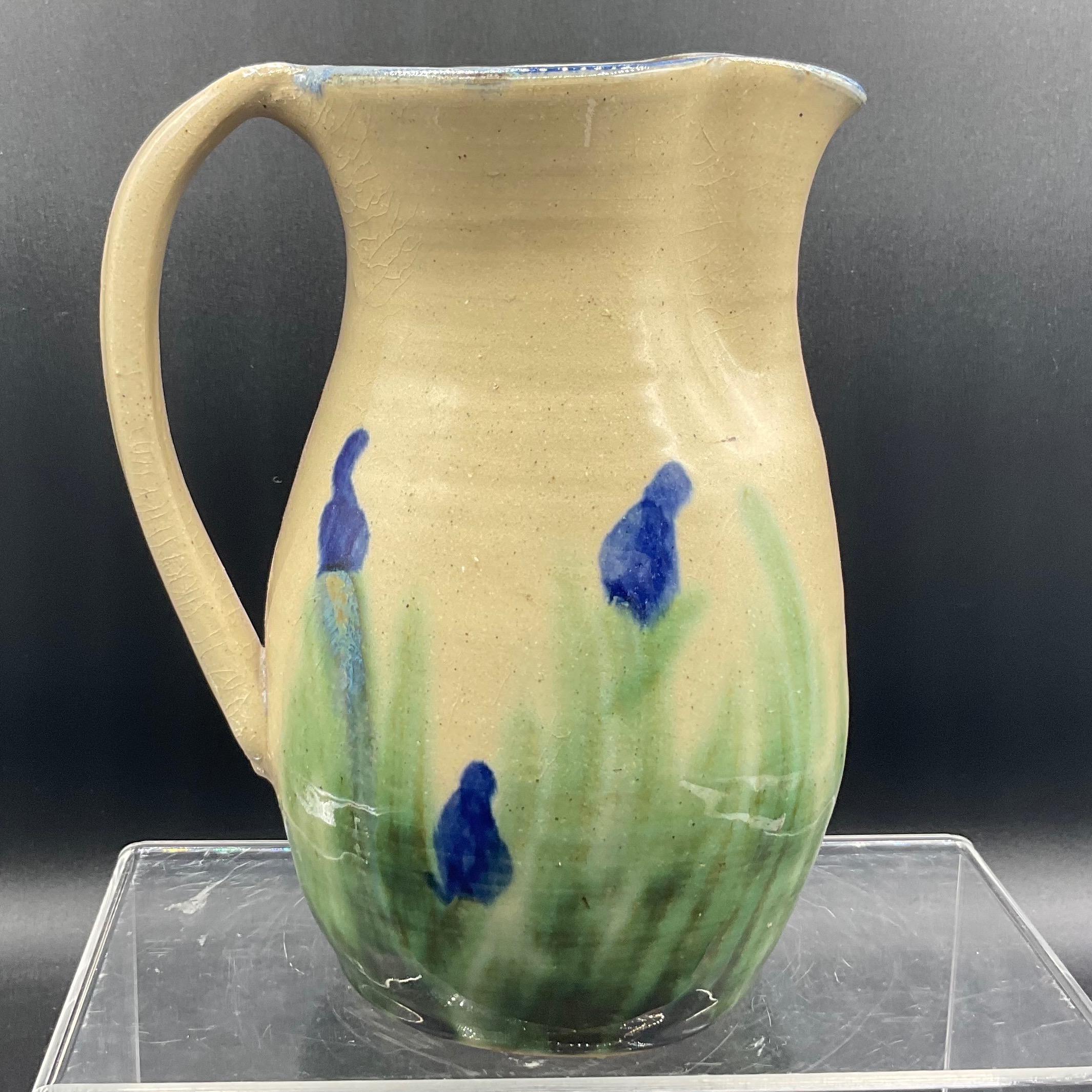 Vintage Janet RESNIK Art Pottery Blue Iris Pitcher