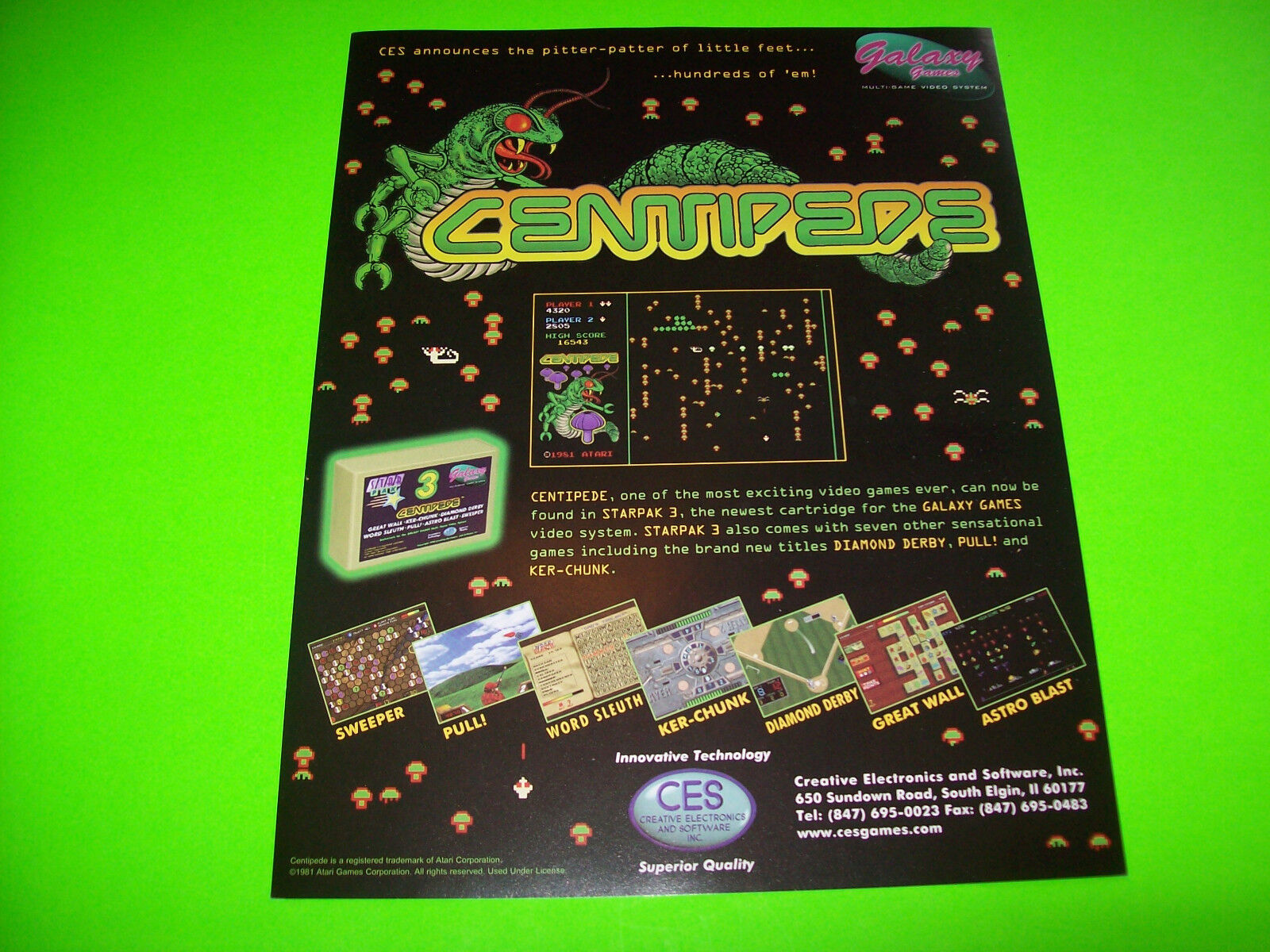 Galaxy Games CENTIPEDE 1998 CES Original Video Arcade Game Promo Sales ...