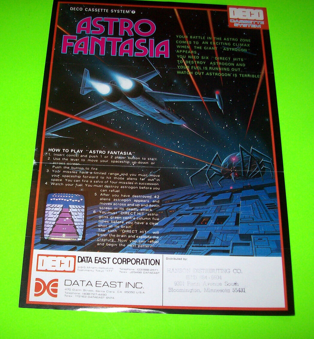ASTRO FANTASIA 1981 ORIGINAL VIDEO ARCADE GAME SALES FLYER Vintage ...