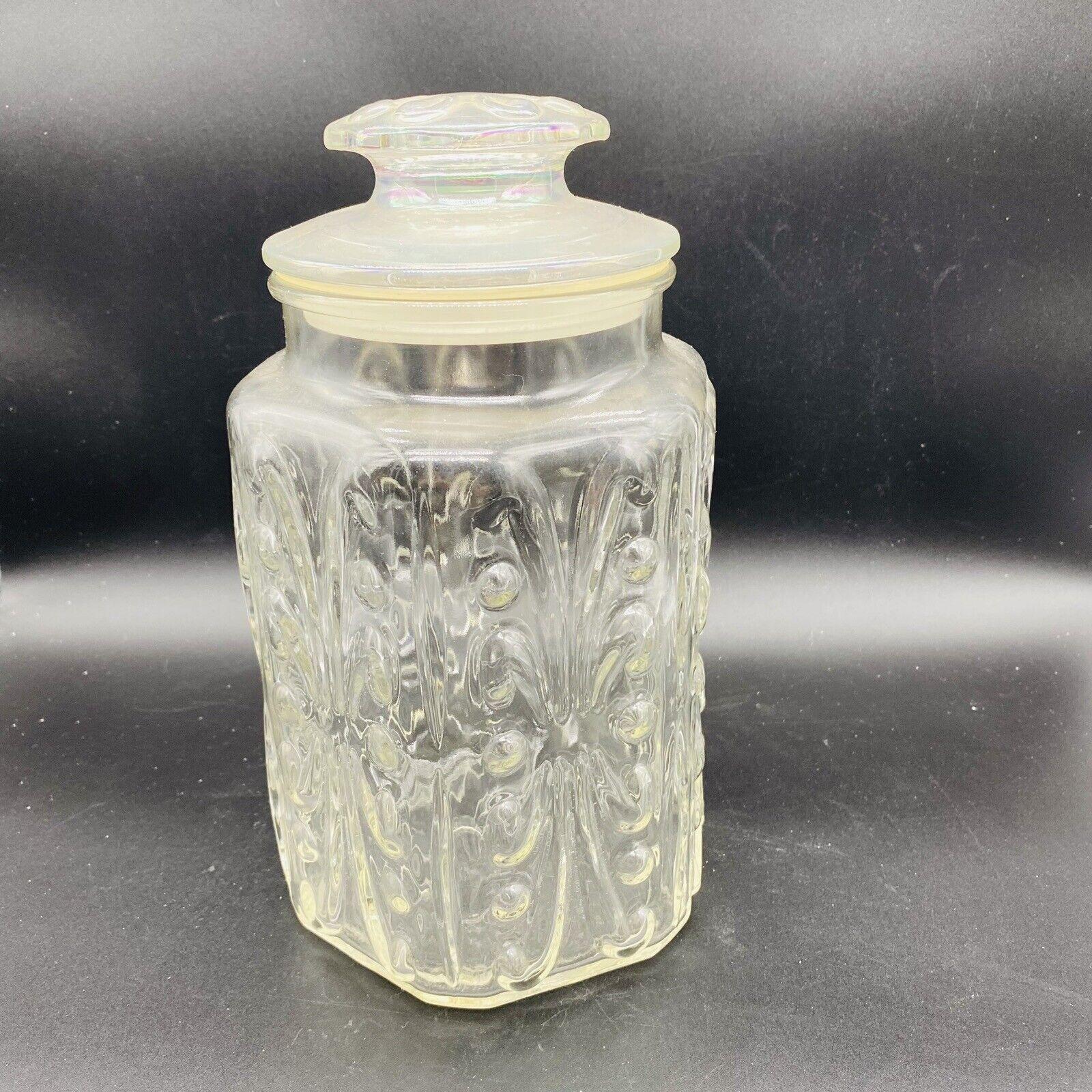 Vintage Federal Glass Iridescent Clear Jar Canister 1970s