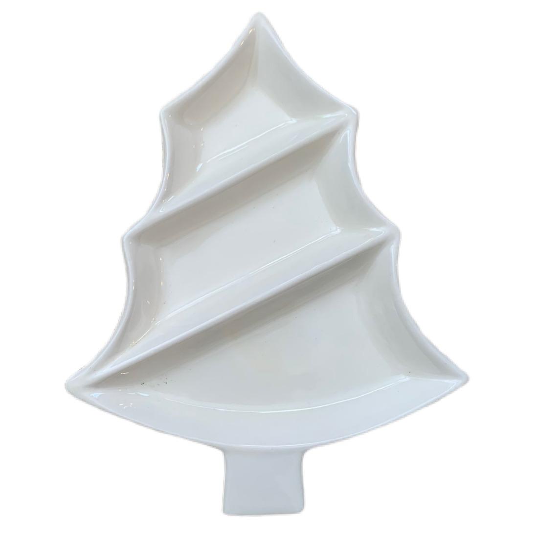 80s Divided Ceramic Christmas Tree Platter Tray Serving Dish White ...