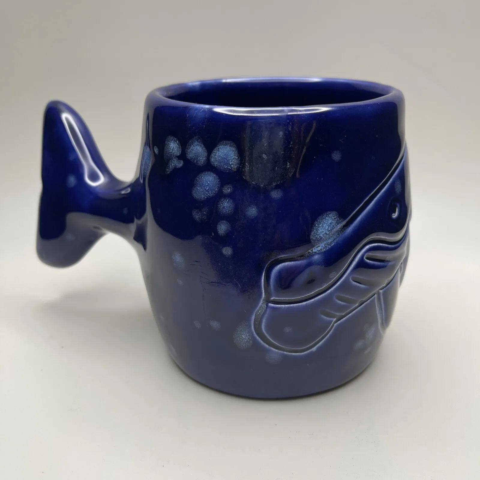 Blue Art Pottery Humpback Whale Coffee Mug Cup with Wraparound Incised ...