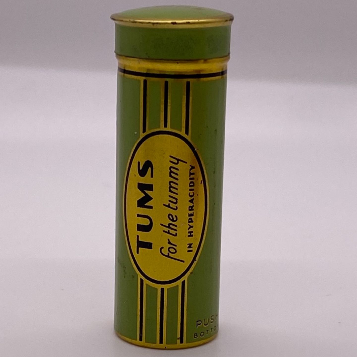 Tums For The Tummy Hyperacidity Tube Tin Push Bottom Green Has Paint ...