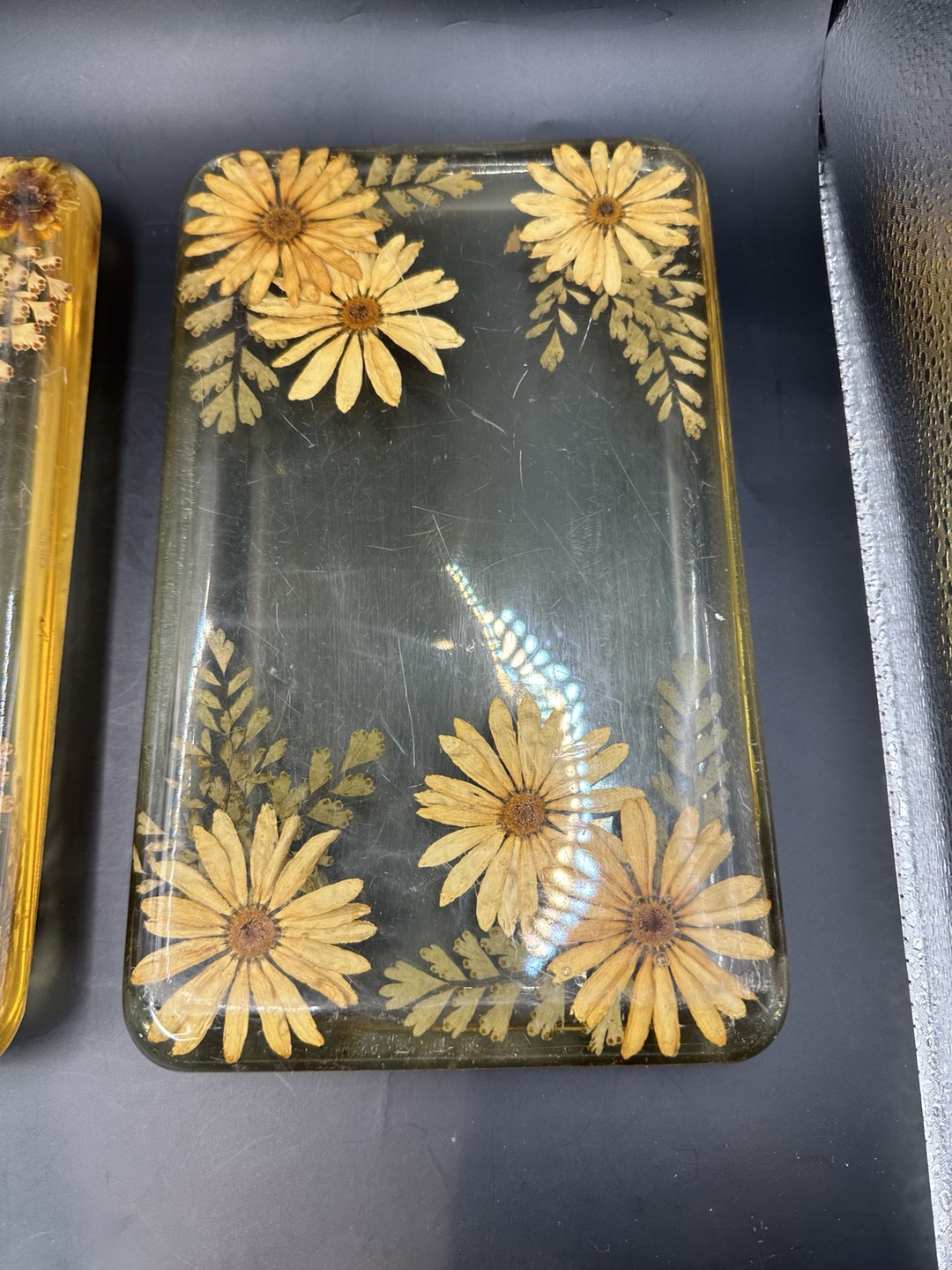 Vintage Lucite Trivet/Hot Plate Daisy Flowers Large Rectangular 9x6 UV ...