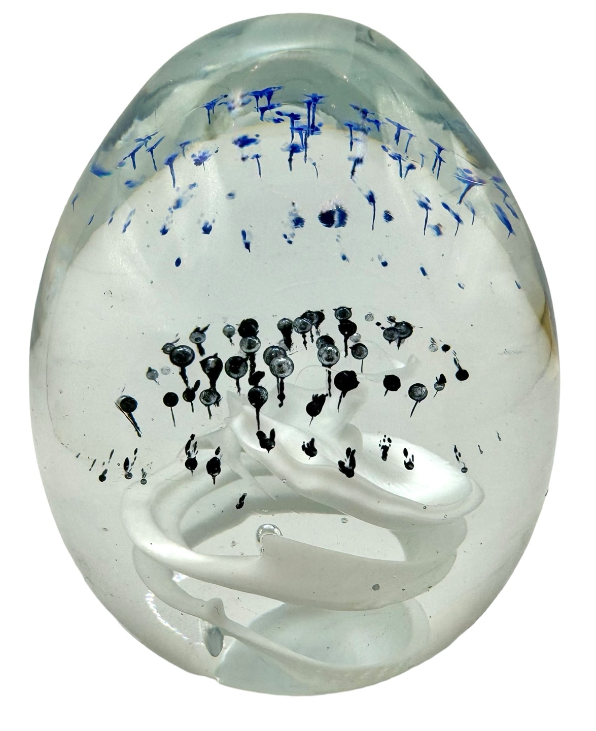 Dynasty Gallery Art Glass Paperweight Heirloom Collection Blue White Egg