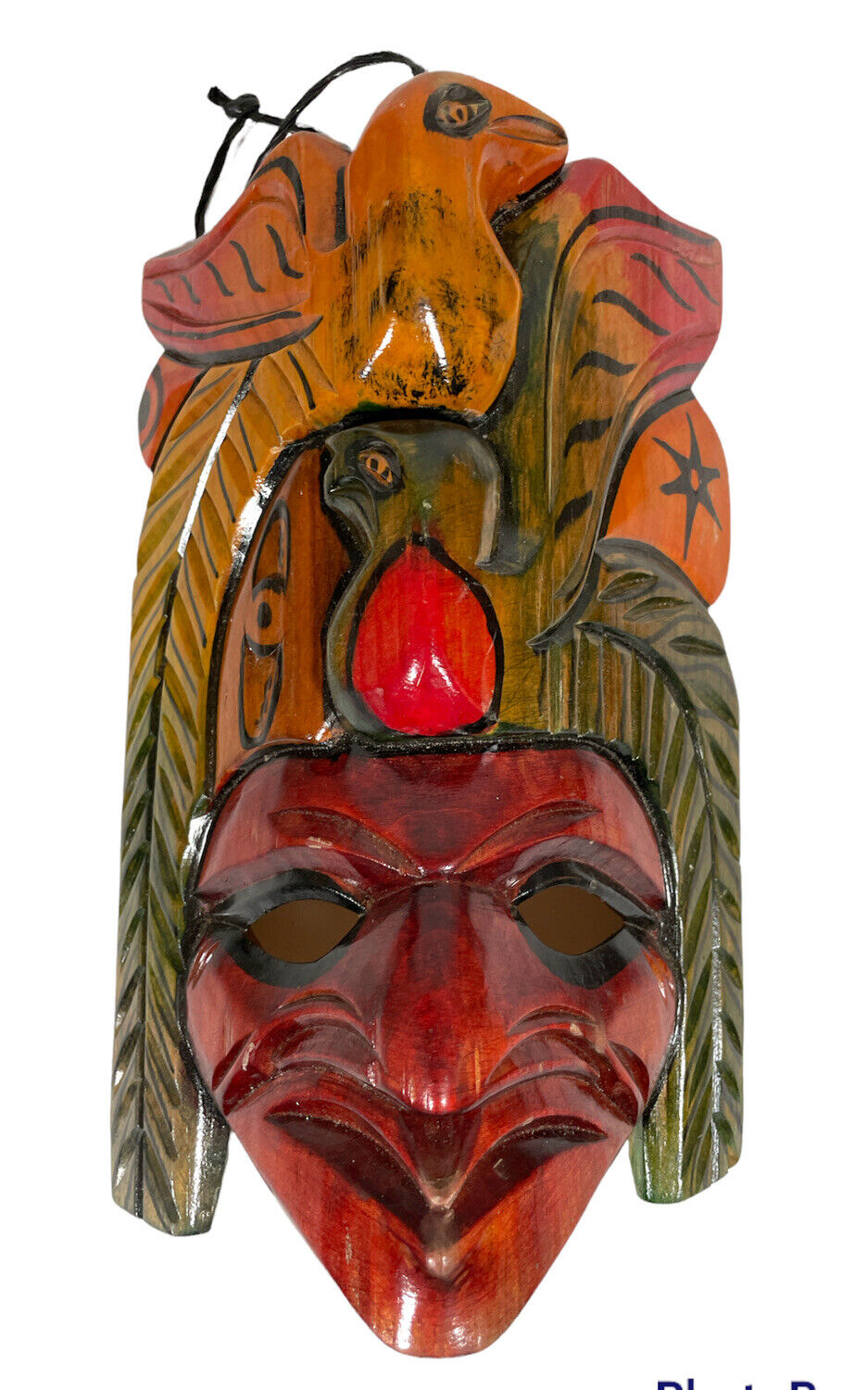 Tiki Mask Spooky Creepy Hand Carved Wooden Guatemala Face With Bird ...
