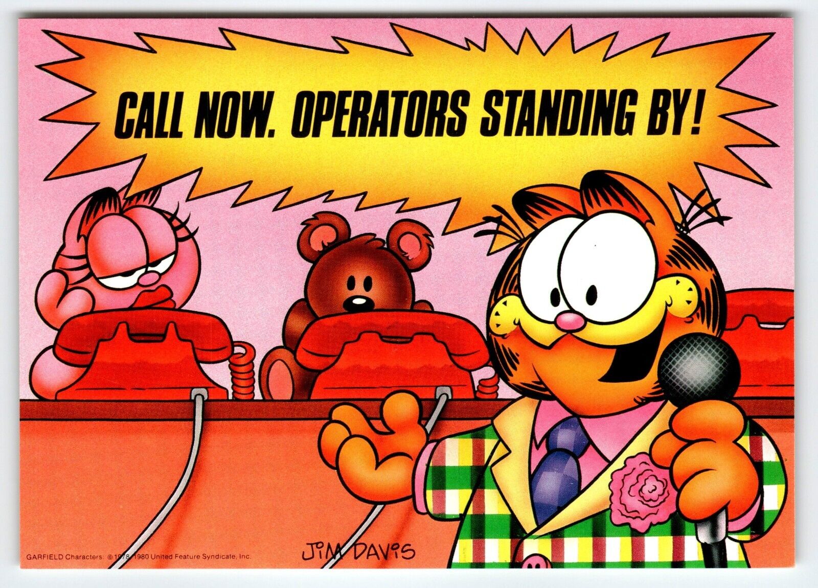 Garfield Call Now Operators Standing By Postcard Jim Davis Comic Tabby ...