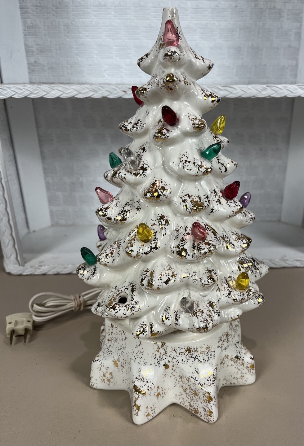 Vintage Ceramic Lighted Tabletop Christmas Tree White w/Gold ...
