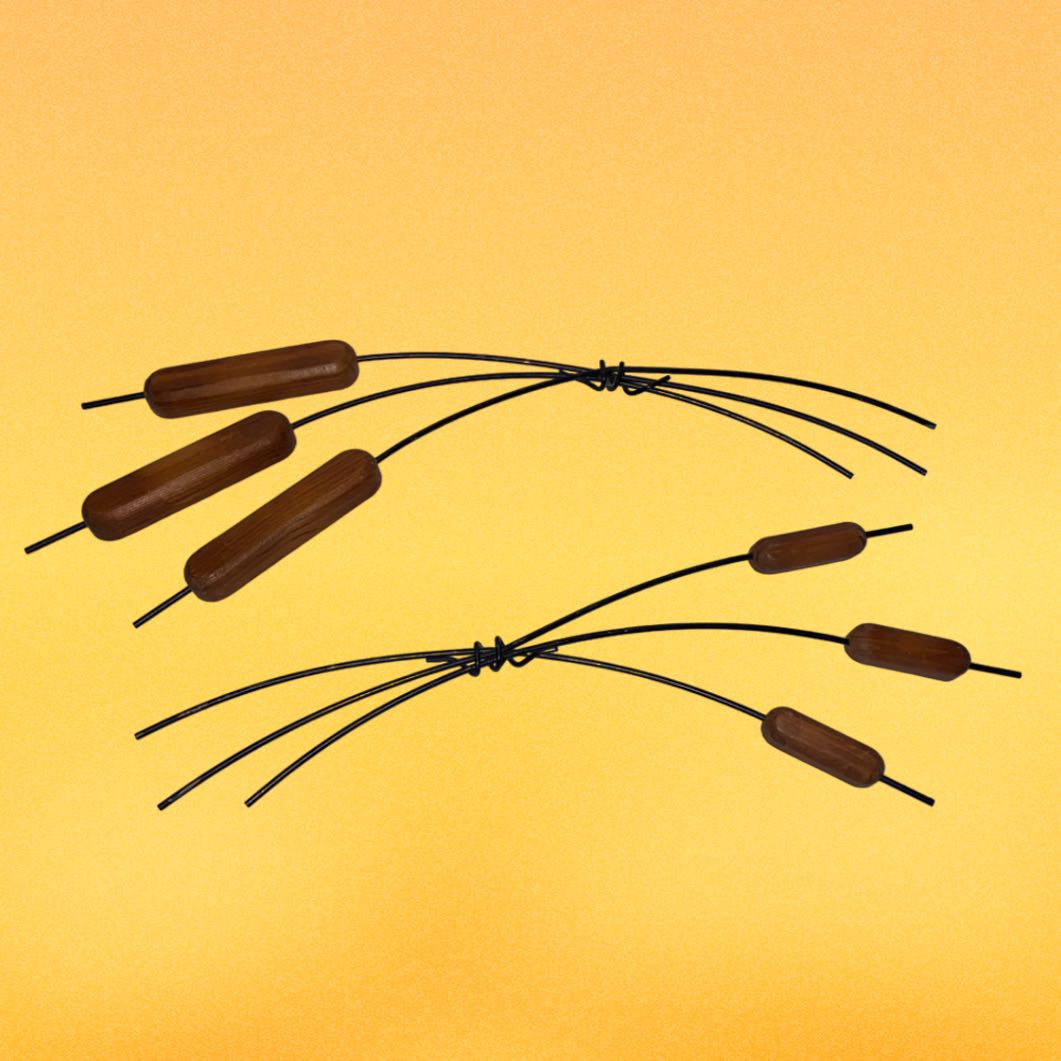 Vintage Mid Century Modern Pair of Cattail Wood & Metal Wall Decor