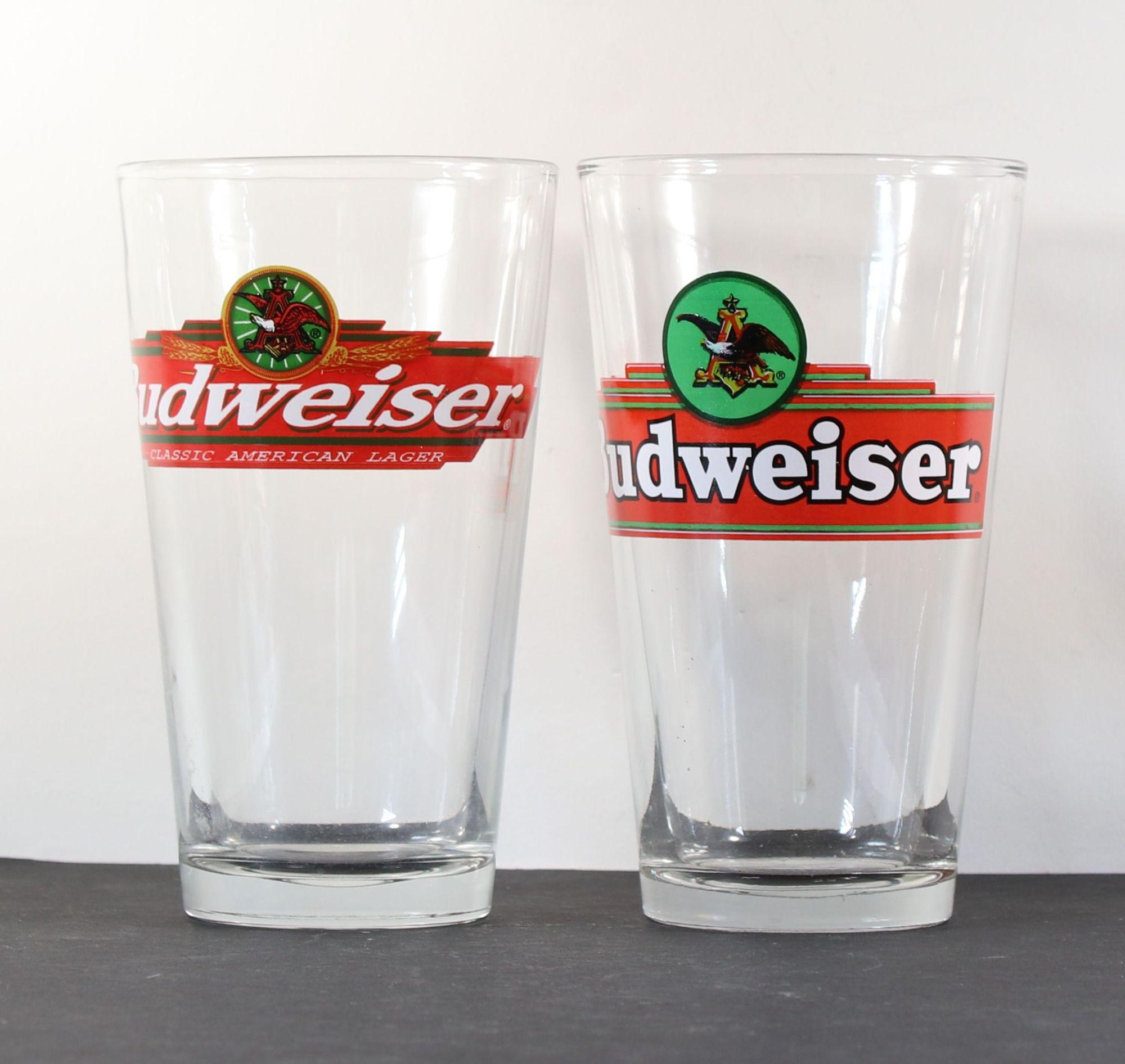 Budweiser Glasses 2 Anheuser Busch Drinking Glasses Classic Bowtie Logo ...