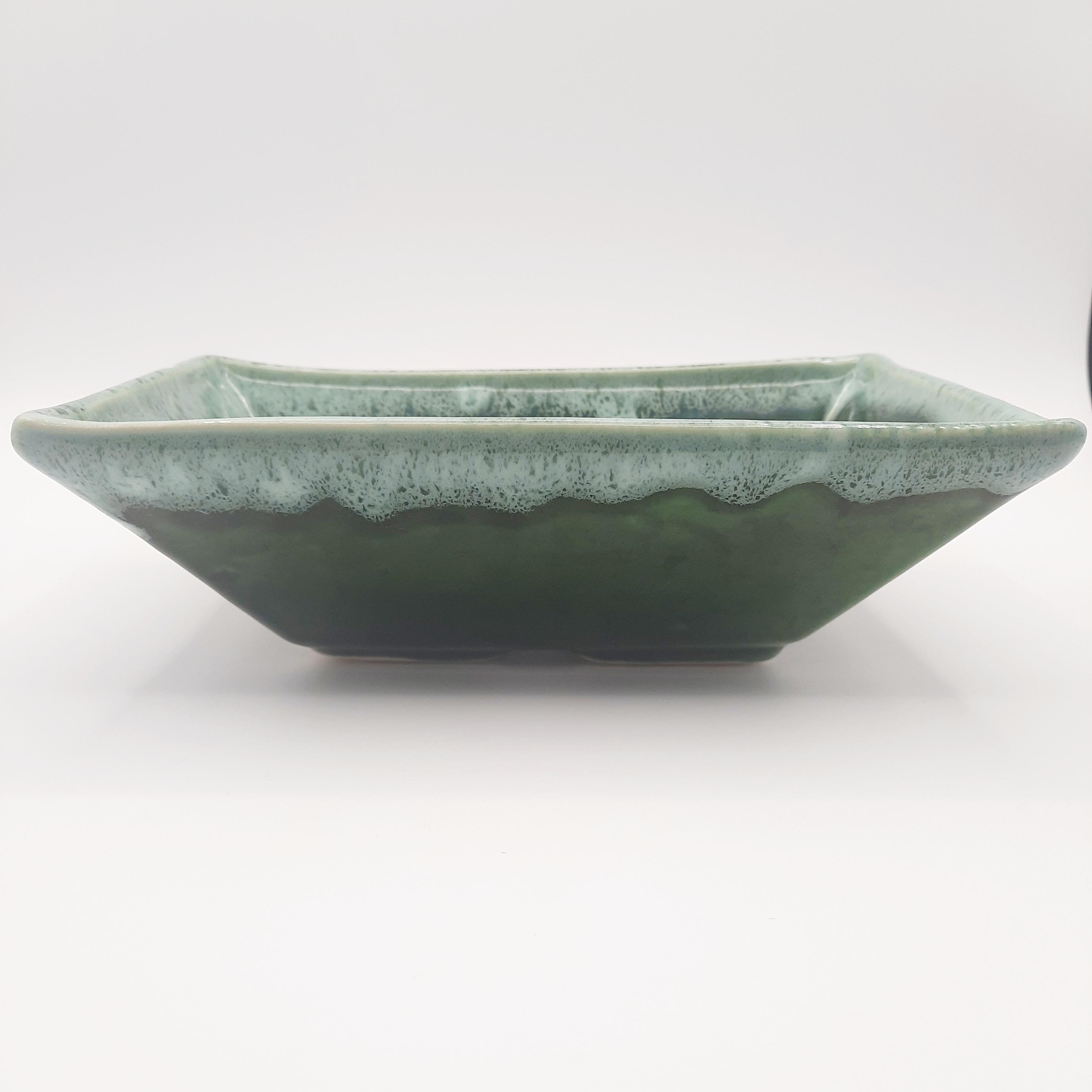 Vintage Upco Green Drip Glaze Rectangle Planter Dish