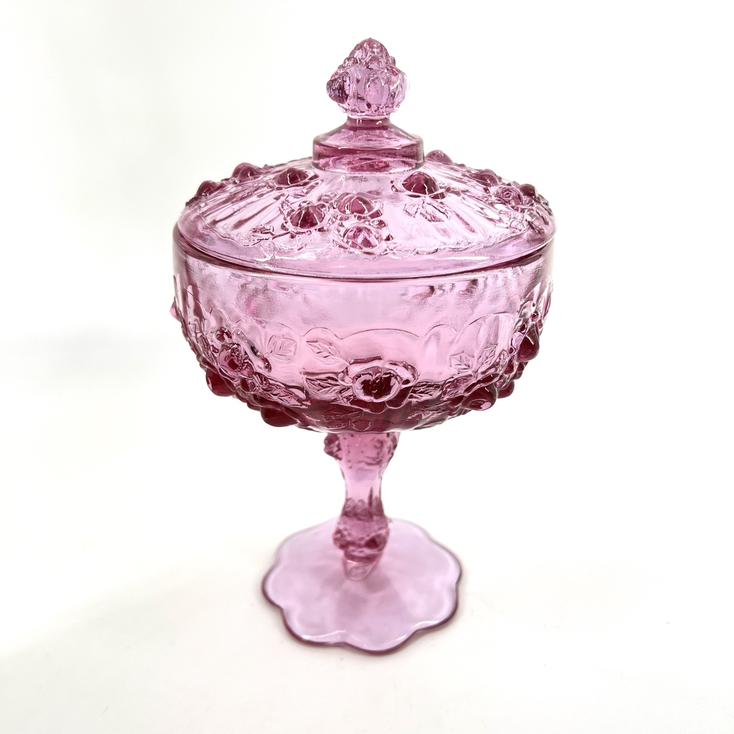 Cabbage Rose Pink Fenton Covered Candy Dish