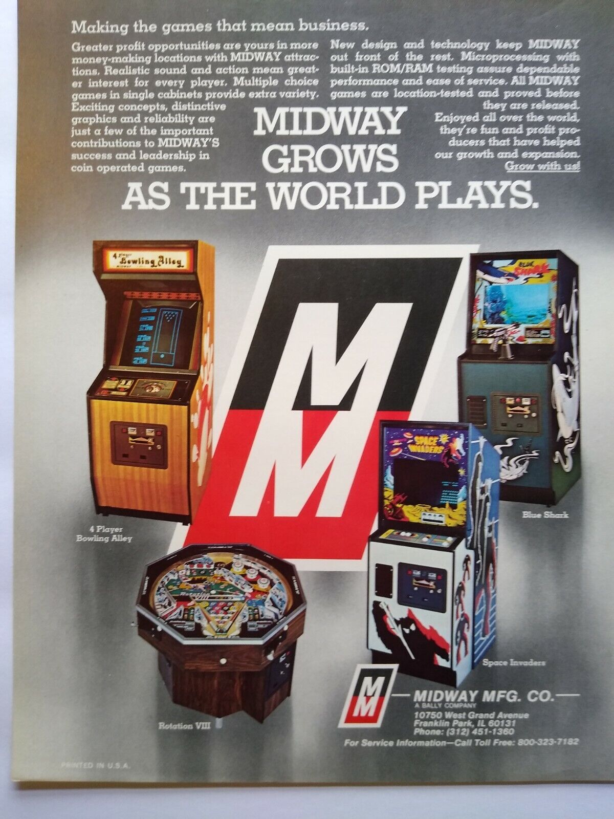 Space Invaders Arcade FLYER Blue Shark Rotation VIII Bowling Alley 1978 ...