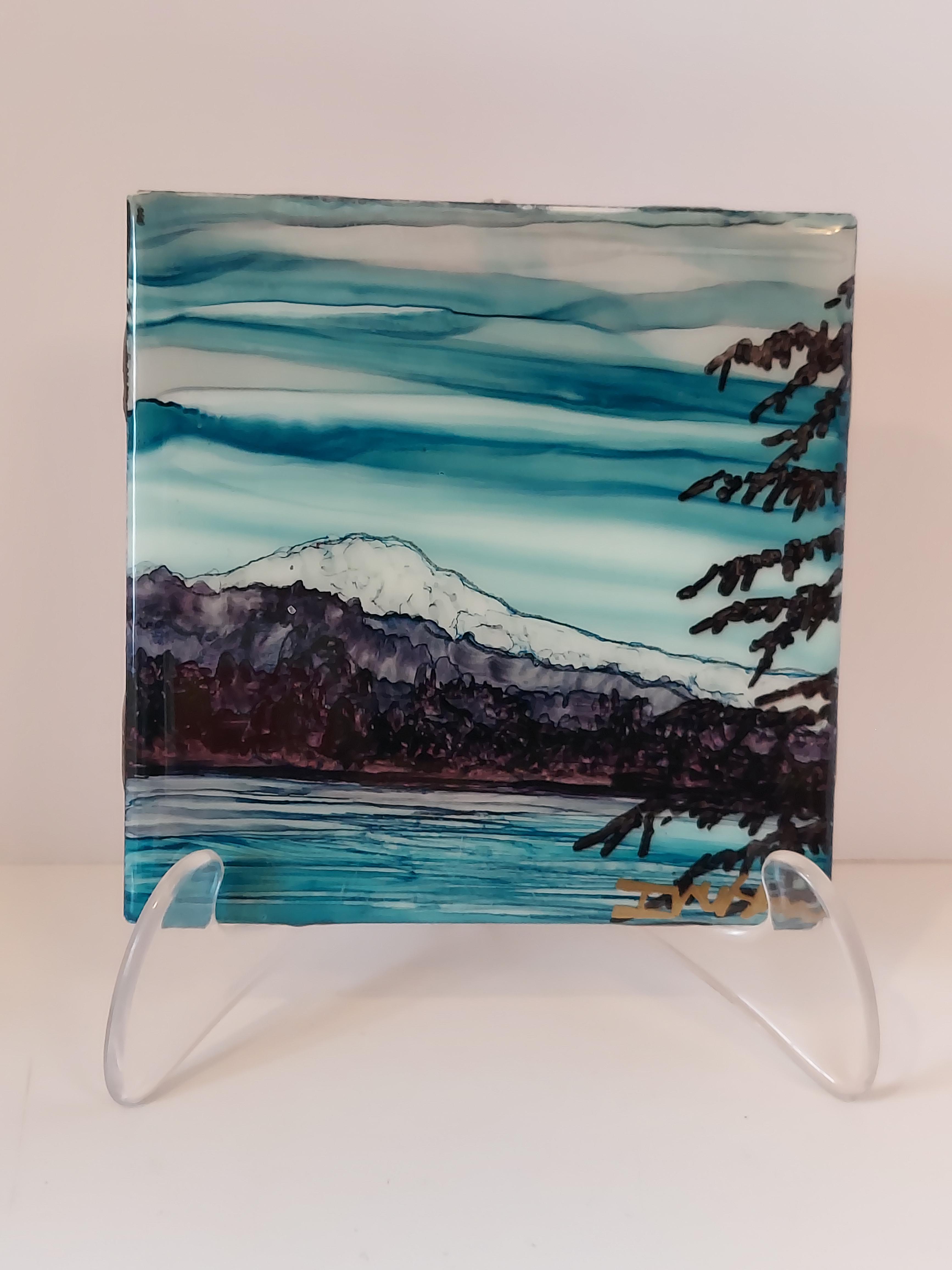 Handpainted Mountain Landscape Decorative Tile Signed Iverson