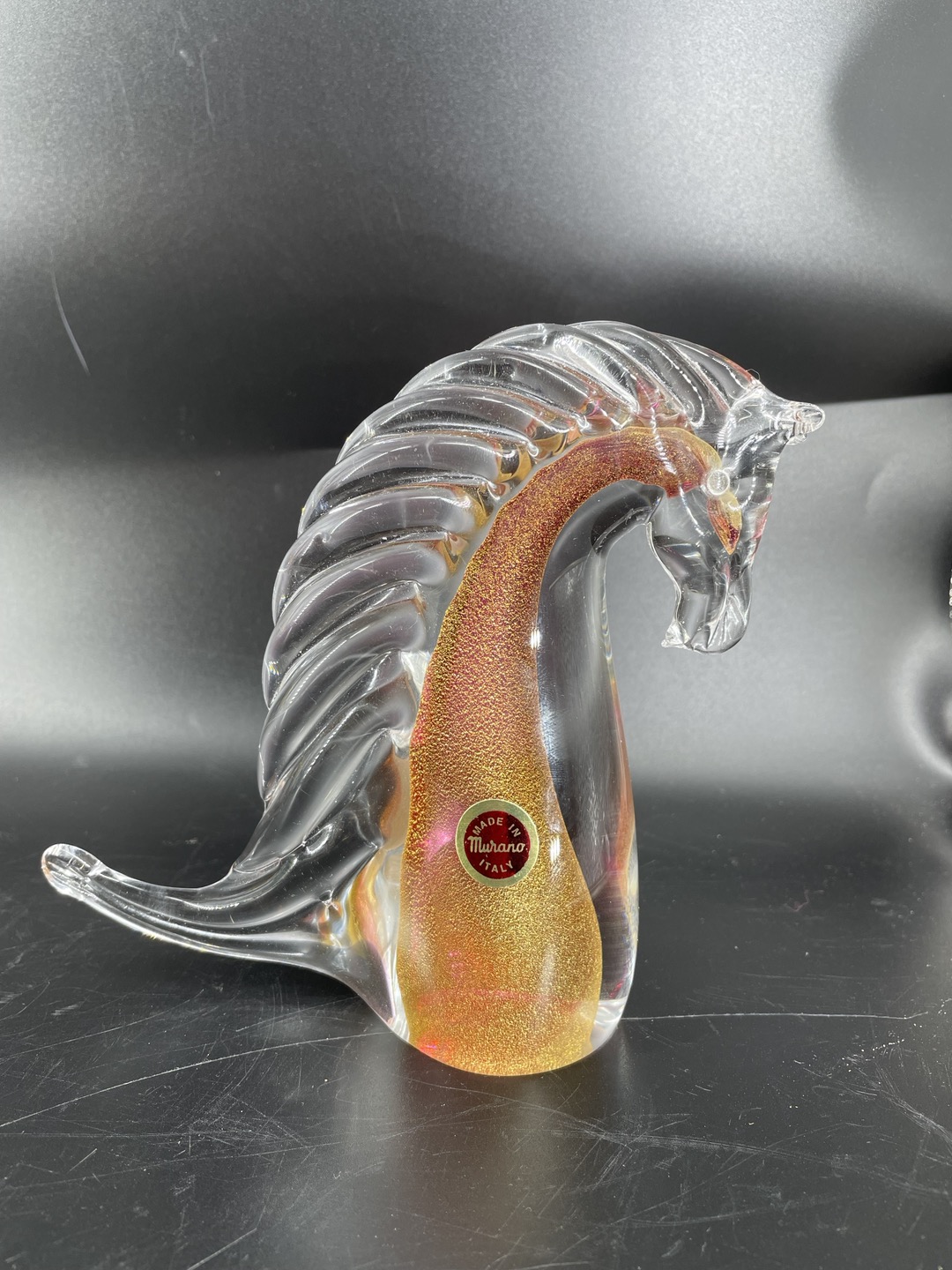Murano Glass Horse Pink Gold Aventurine