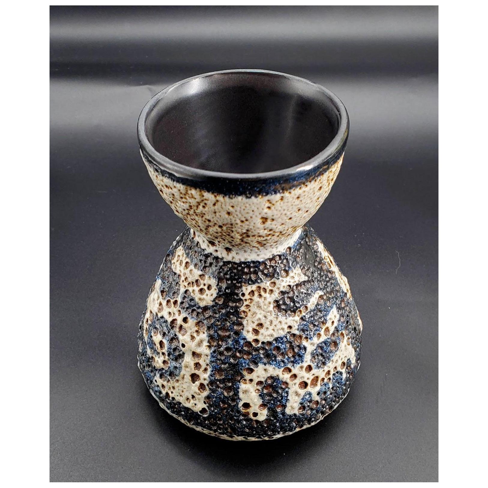 VINTAGE LAPID POTTERY MCM ISRAELI LAVA GLAZE HOURGLASS VASE MARKED