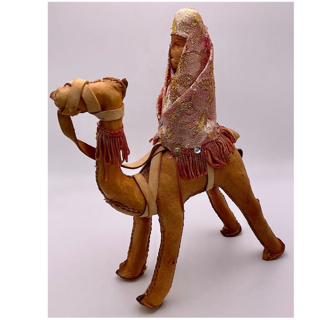 Vintage Leather Camel Souvenir W/Rider Egypt Halter Sequence Fringed ...