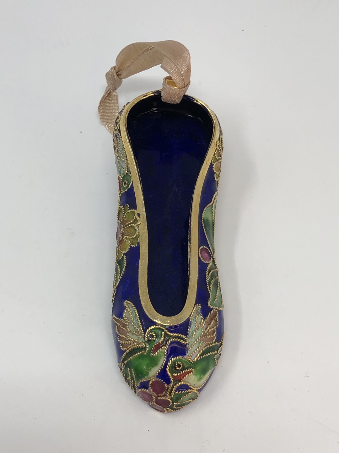 Cloisonné Slipper with Hummingbirds
