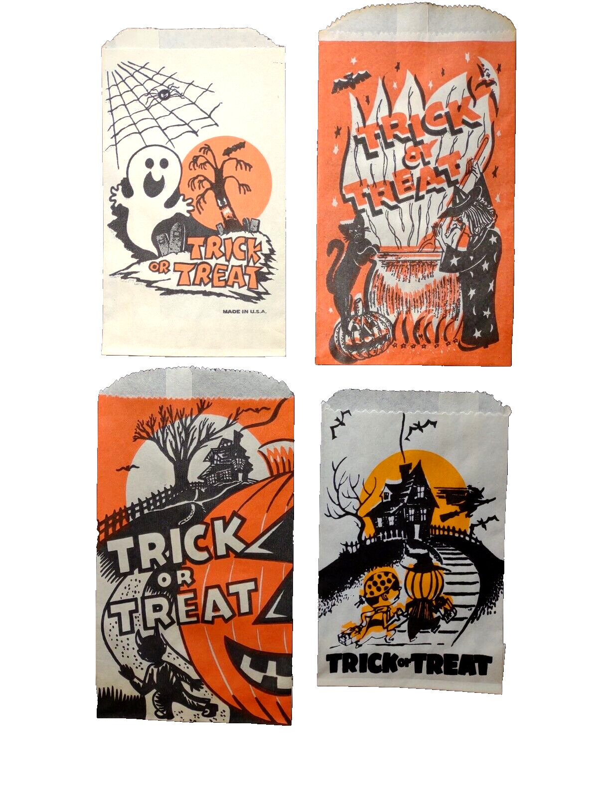 Vintage Halloween Treat Candy Goodie Bags JOL Ghost Black Cat Witch ...