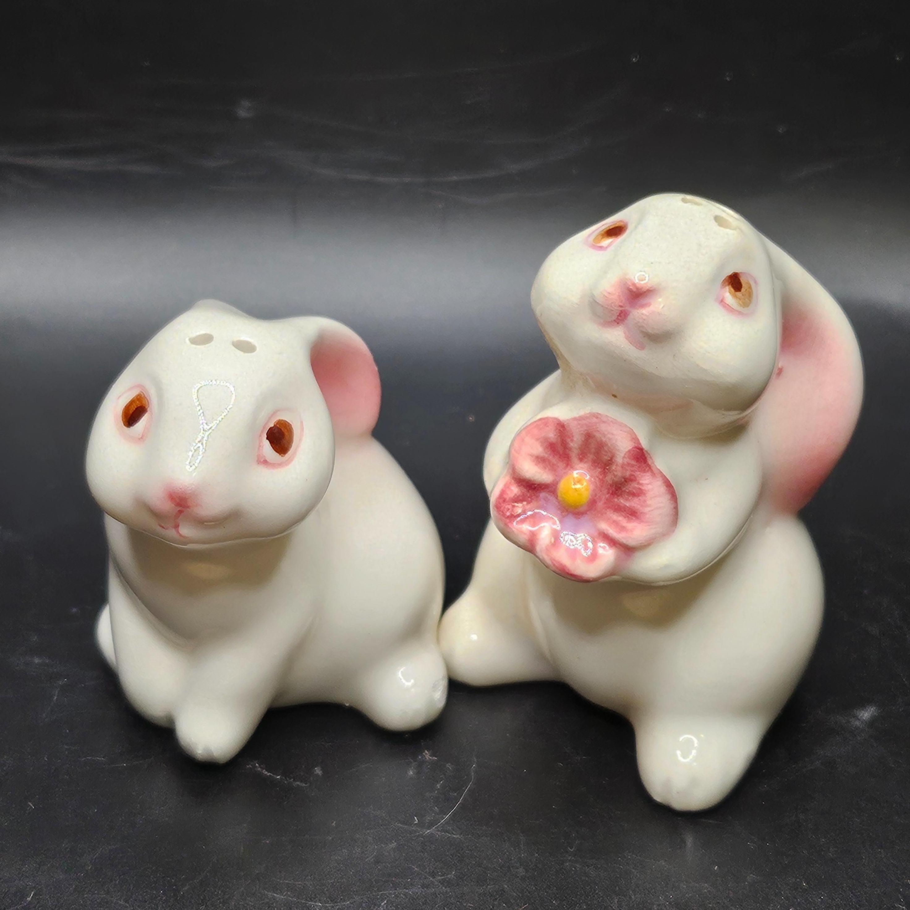 Vintage Avon Bunny Rabbit Salt And Pepper Shakers Pink Flowers Adorable ...