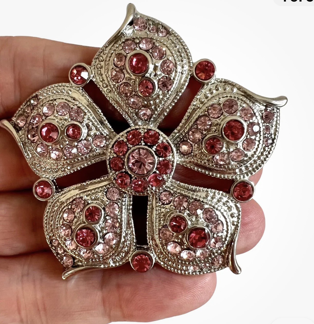 Vintage Monet Floral Dark & Light Pink & Clear ICY Rhinestones ...