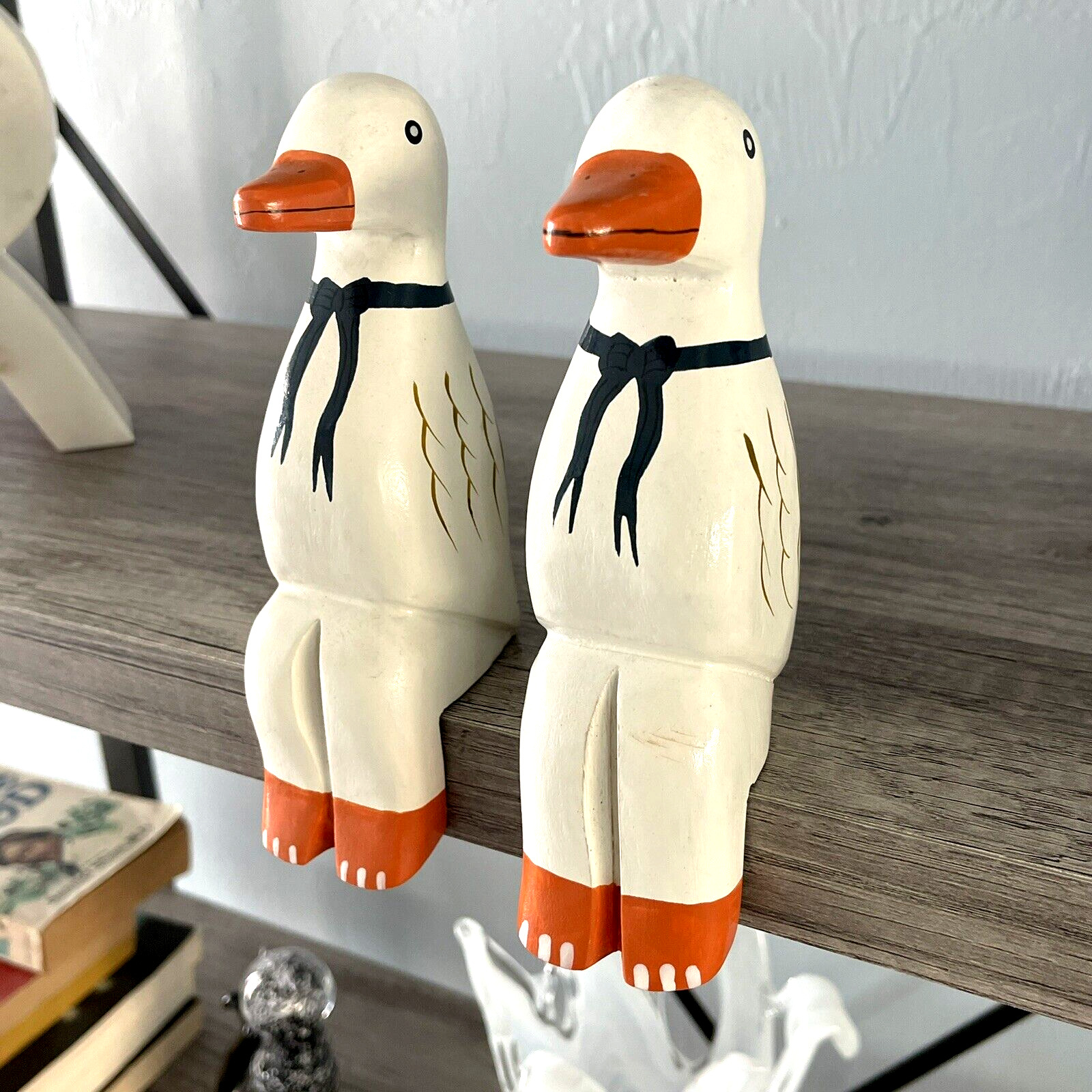 OOAK CARVED WOODEN DUCK SHELF SITTERS MUNICH GERMANY SOUVENIR HAND PAINTED