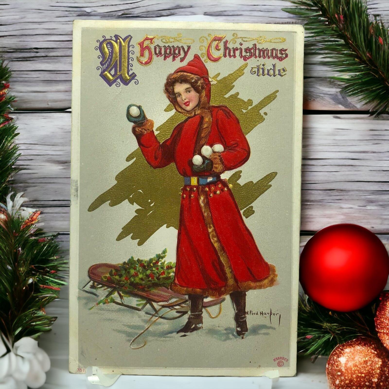 1914 Christmas Postcard R Ford Harper Embossed Antique