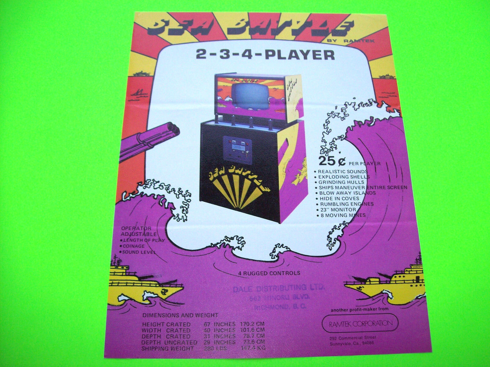 Ramtek SEA BATTLE Vintage 1976 Original Video Arcade Game Flyer Vintage ...