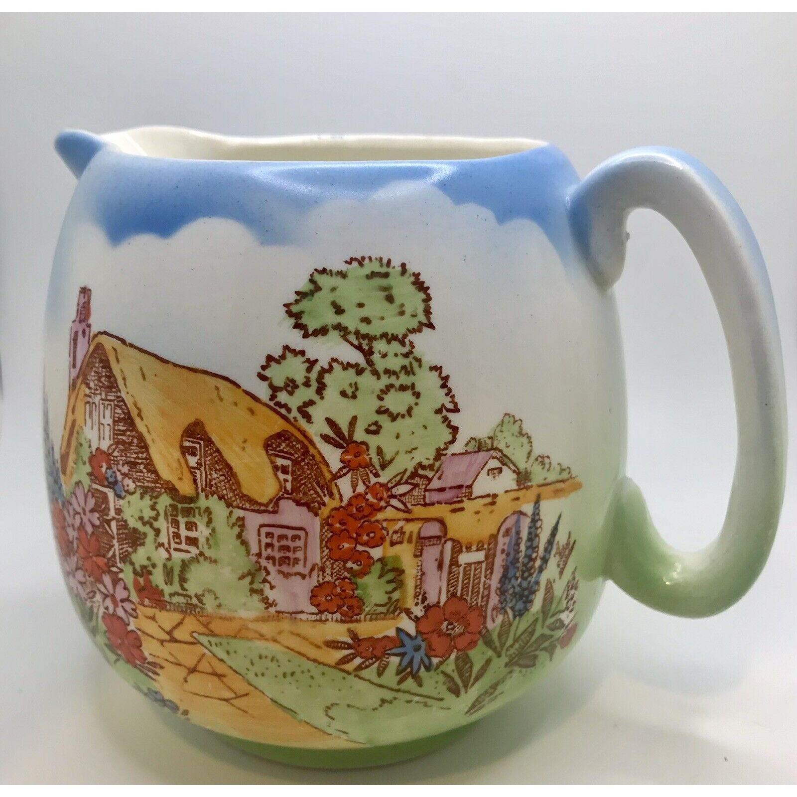 Vintage Royal Art Pottery Pitcher Milk Jug with Cottage Made In England