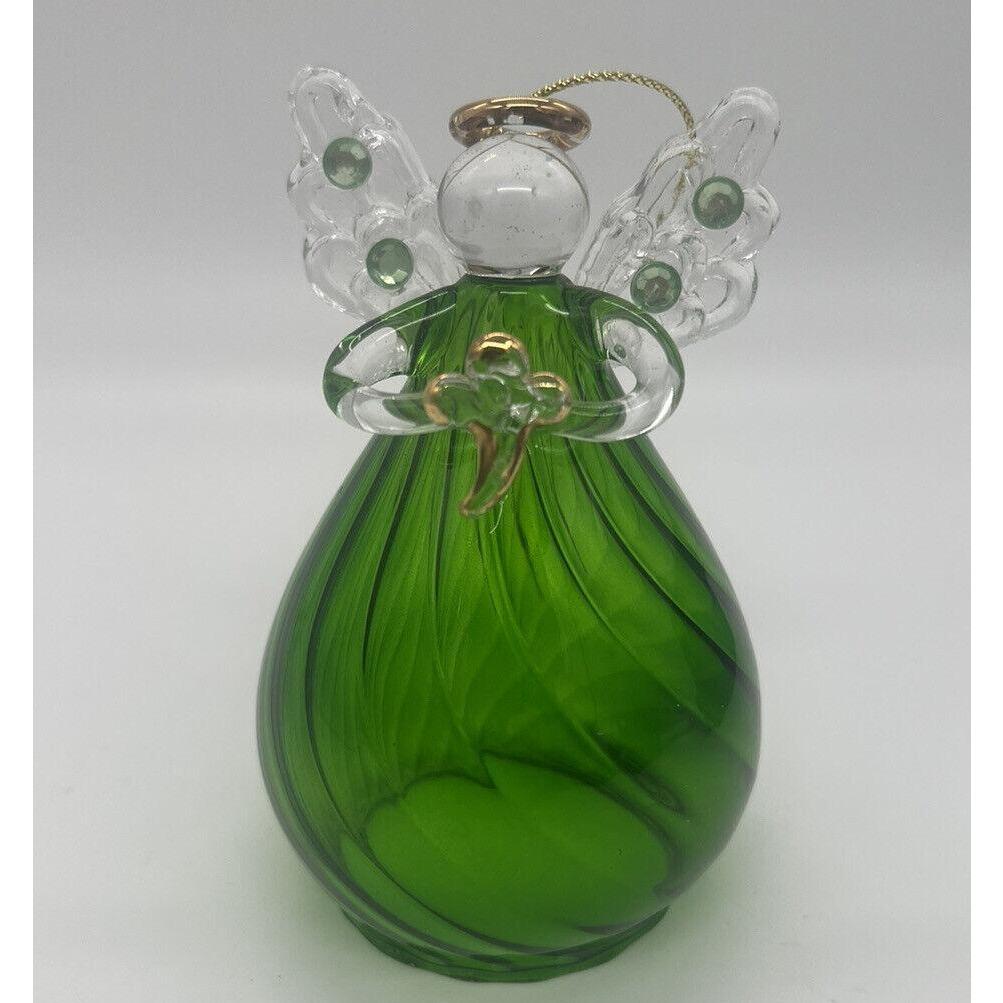 Kurt Adler Blown Optic Green Glass Angel Ornament Holding Shamrock St ...