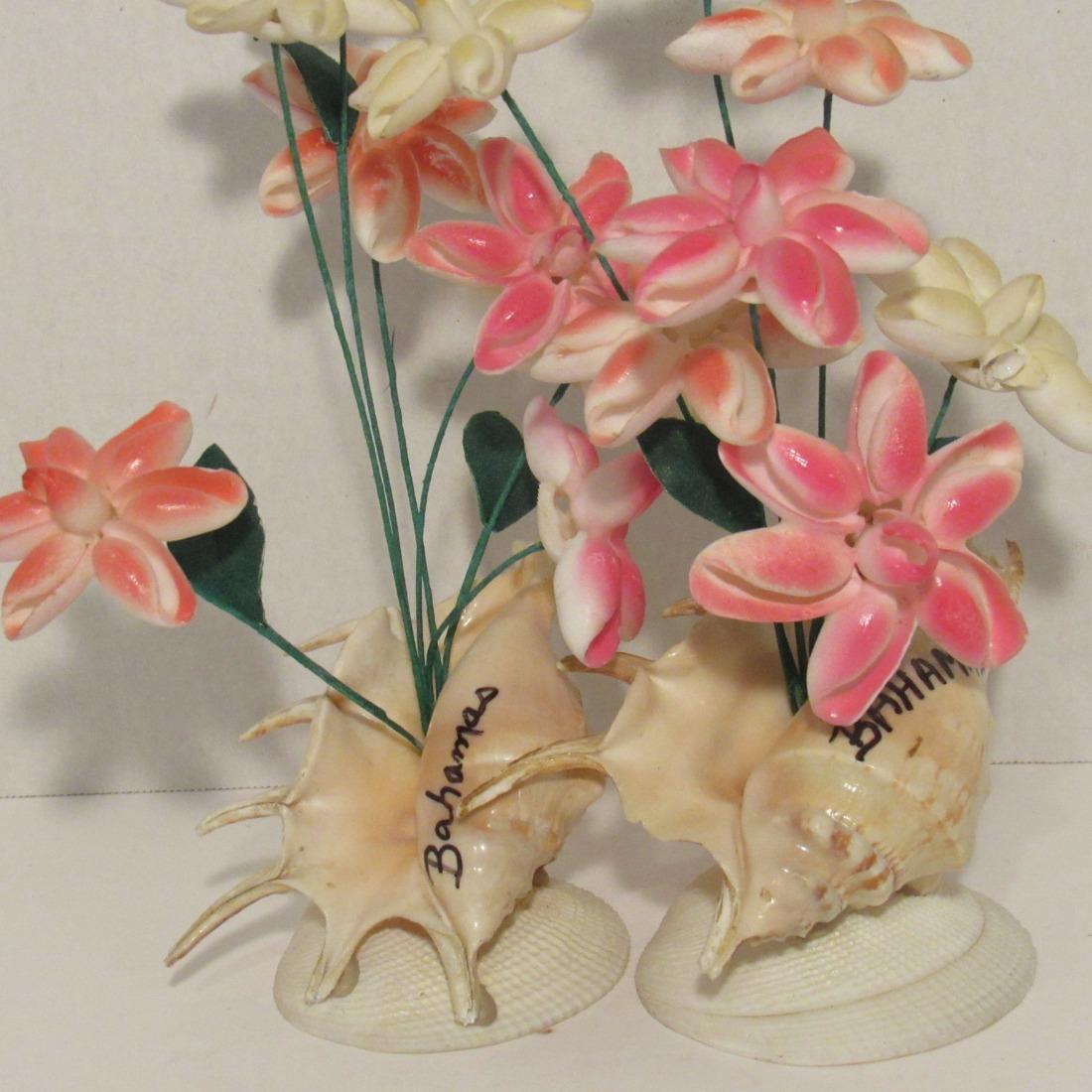 Vintage Bahamas Seashells Flower Arrangement Decor Souvenir, L 8", Lot of 2