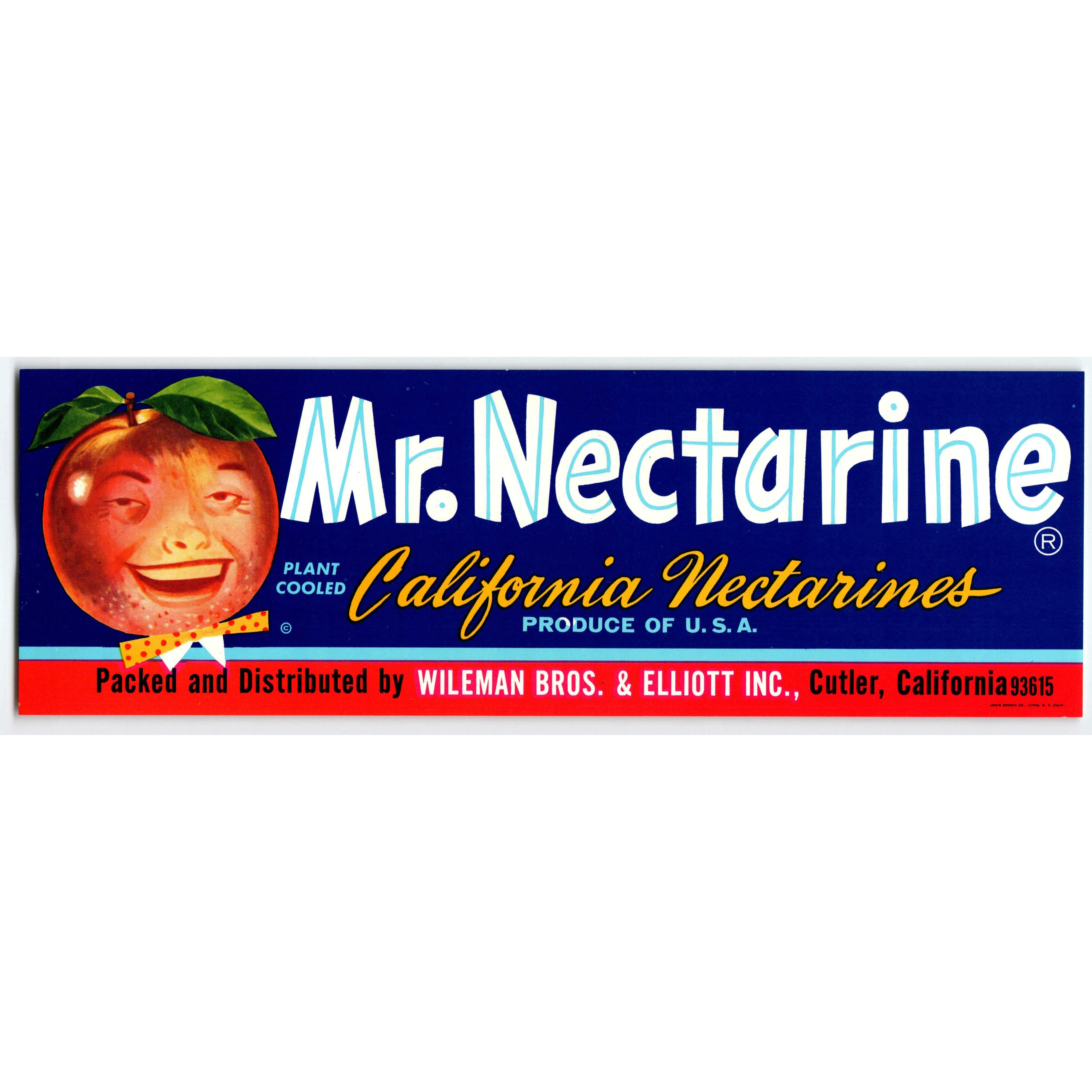 Mr Nectarine Label Smiling Fruit Man With Face Anthropomorphic 1960s ...