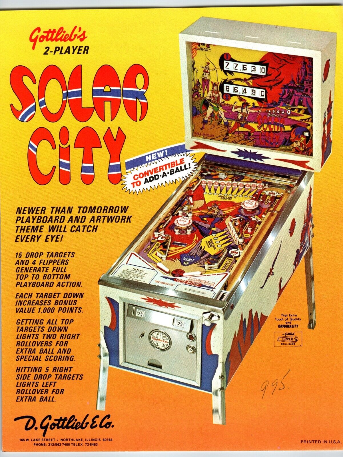 Solar City Pinball Machine FLYER Original 1977 Vintage Retro Game Art 8 ...