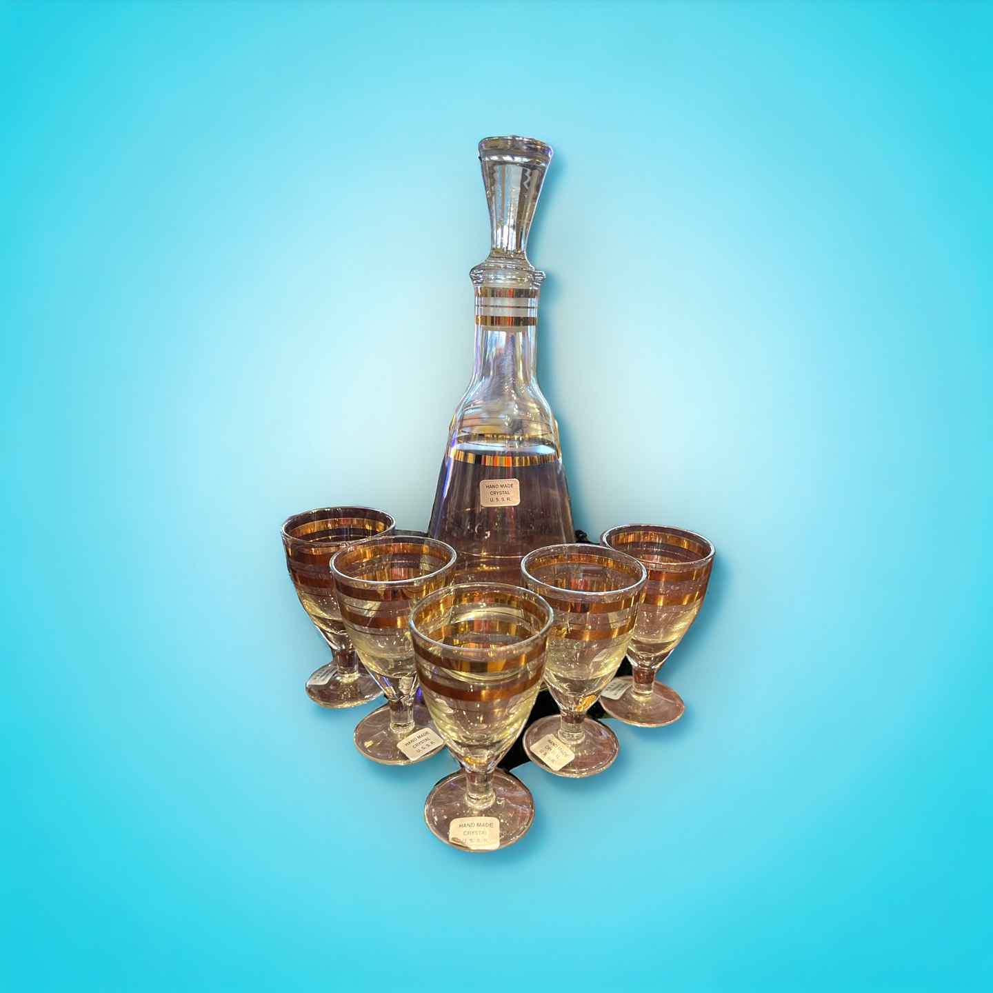 Russian Crystal Decanter & 5 Cordial Glasses