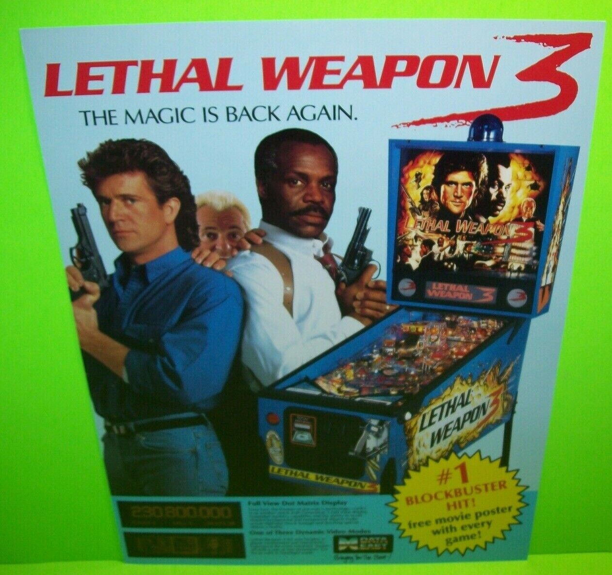 Lethal Weapon 3 Pinball FLYER Original UNUSED Mel Gibson Danny Glover