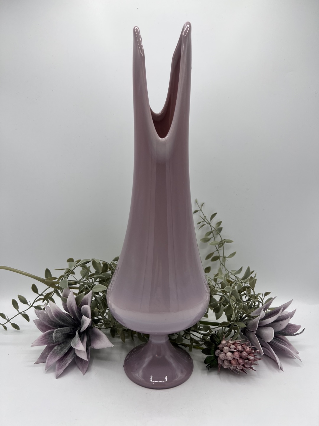 LE Smith Lilac Pedestal Swung Glass Vase 15”